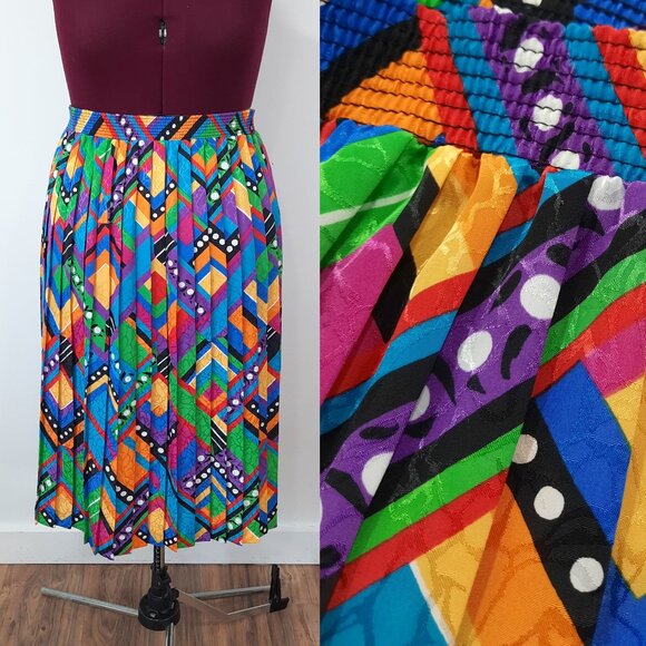 Vintage | Skirts | Vtg 8s Colorful Pleated Skirt Megan Moore Brand ...